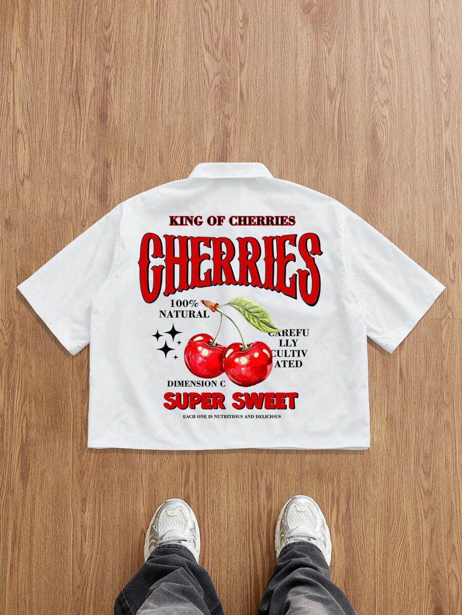 Manfinity Joysei Men's Simple Cherry Print Short Sleeve Shirt Men S ...