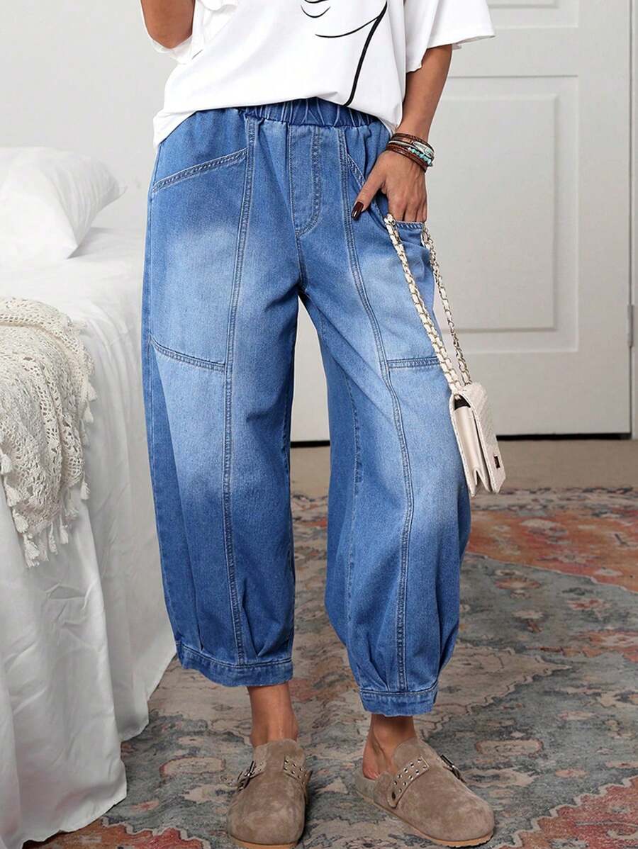 EMERY ROSE Plus Size Casual Washed Loose Fit Drawstring Waist Jeans ...