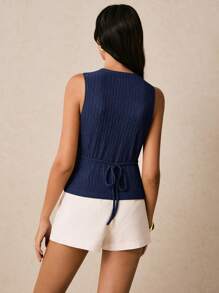 Poéselle Women's Solid Color Simple Sleeveless Top With Shell Decor ...