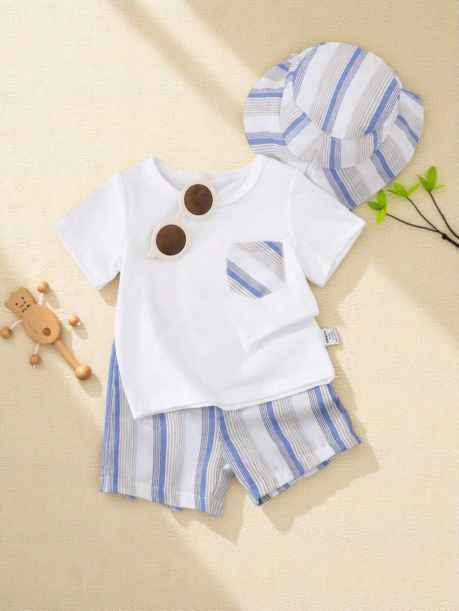 Souflis Souflis 3pcs/Set Infant/Toddler Boys' Summer Casual White T ...