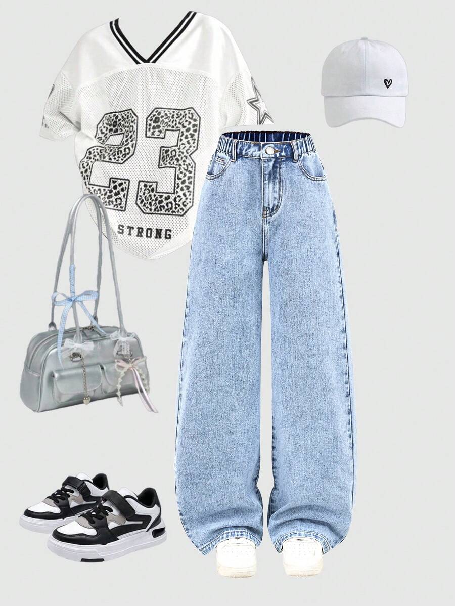 Tween Girl Distressed Denim Jeans, Casual Fashion Retro Design Blue ...