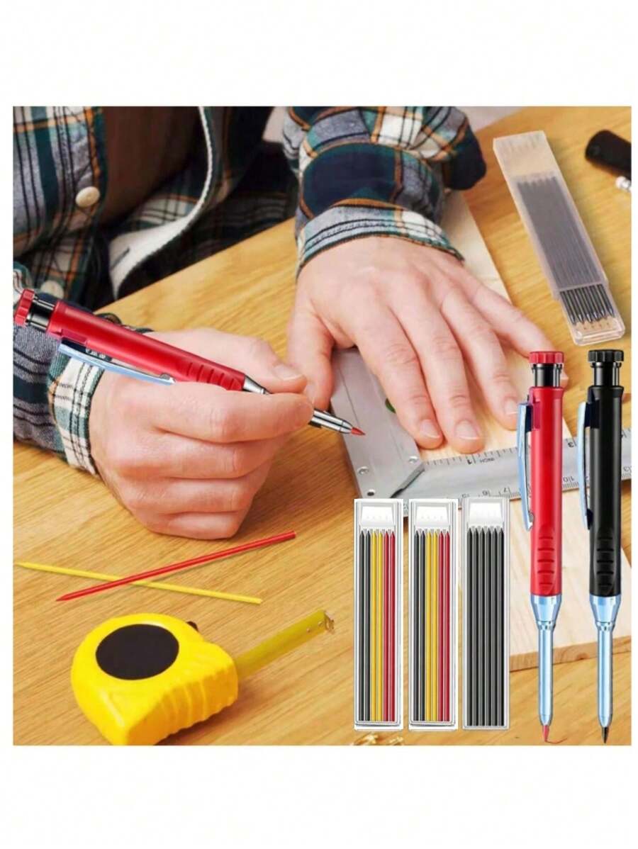 SHEIN Carpenter Pencils, 6 Pen Cores, Deep Hole Marking Structure, With ...