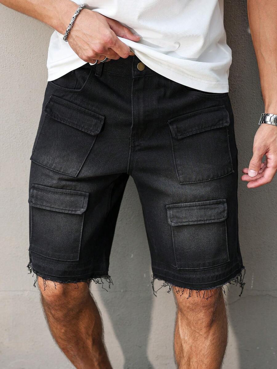 Manfinity Homme Men's Casual Washed Cargo Denim Shorts Men Denim Shorts ...