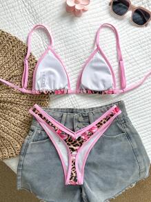 Swim Mod Spring Break Women Leopard & Flower Print Spaghetti Strap Crop ...