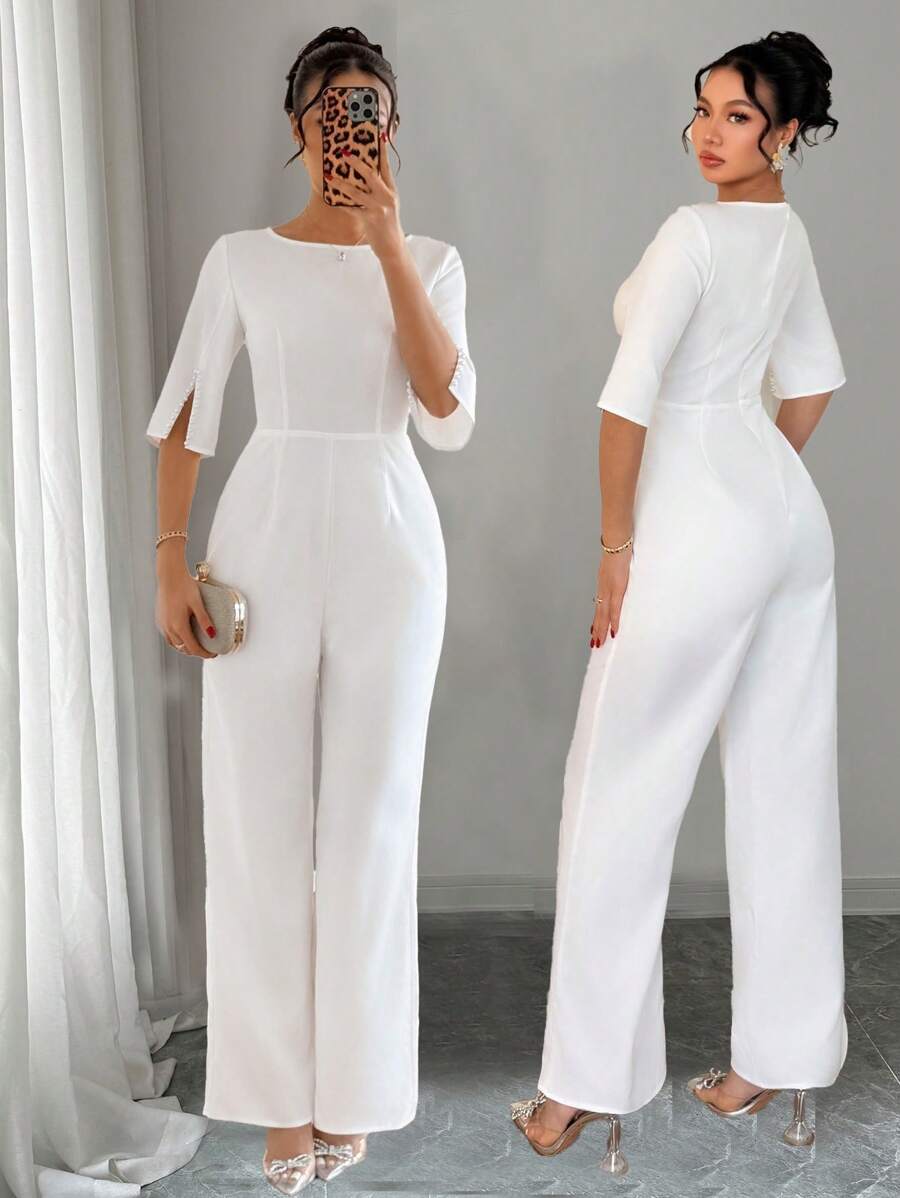 SHEIN Clasi Women's Sleeveless Straight Leg Jumpsuit With Side Slit ...