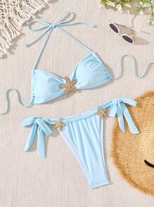 Women's Aqua Blue Summer Casual Beach Vacation Holiday Bikini Sets,Gold ...