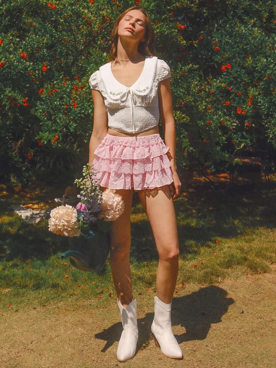WESTFADE Shorts bloomers con volantes y bordado floral, estilo ...