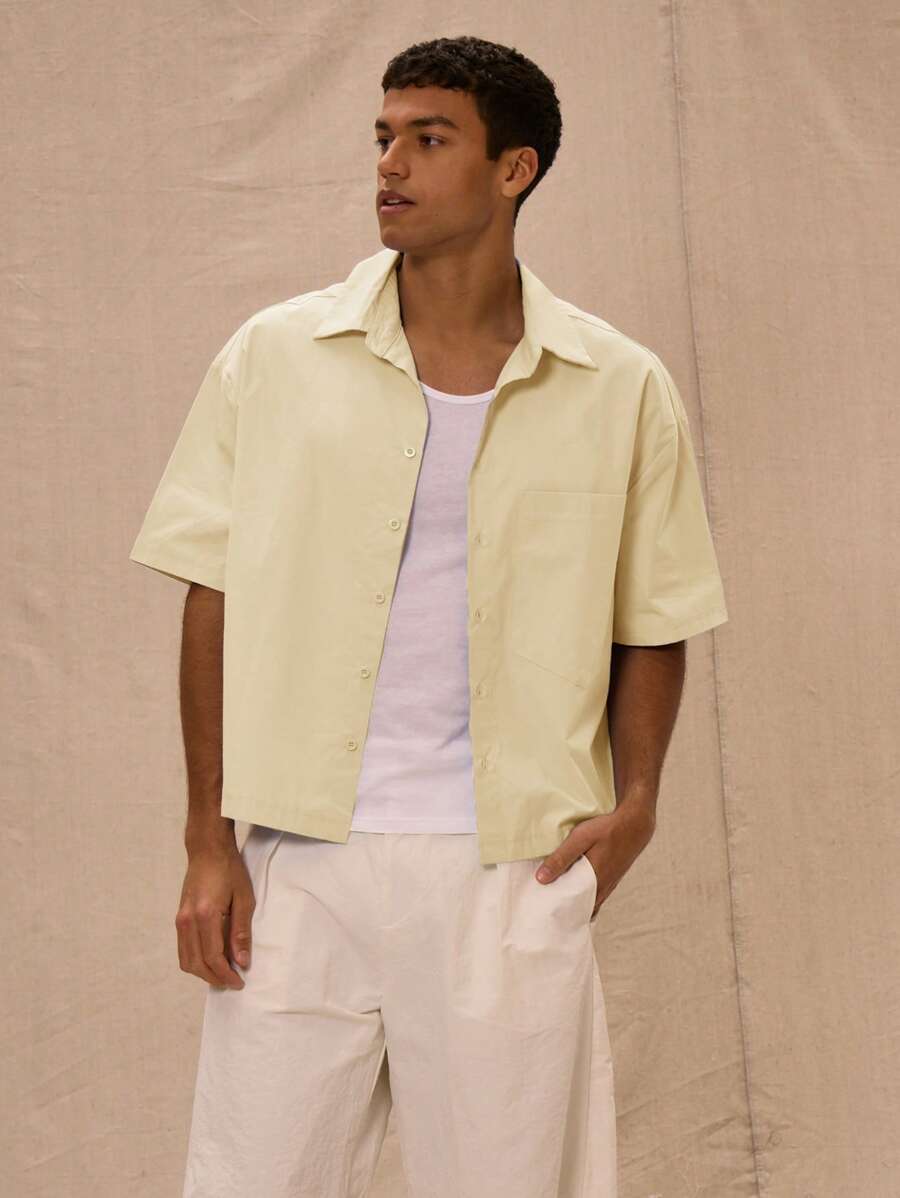 Musero Boxy Fit Oversized Pocket Detail Button Through Short Sleeve ...