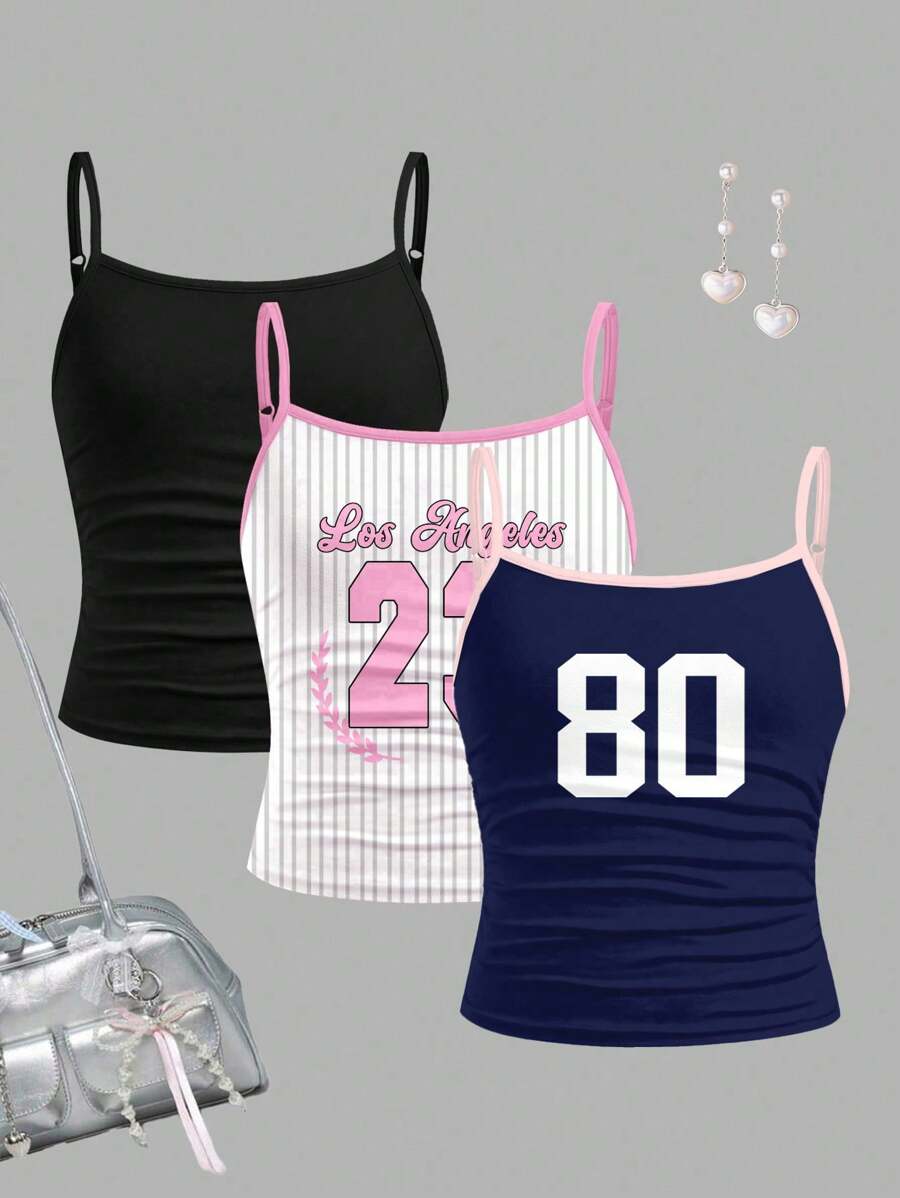 Tween Girl Fitted Casual Streetwear Sports 80 Letter, Striped Letter 28 ...