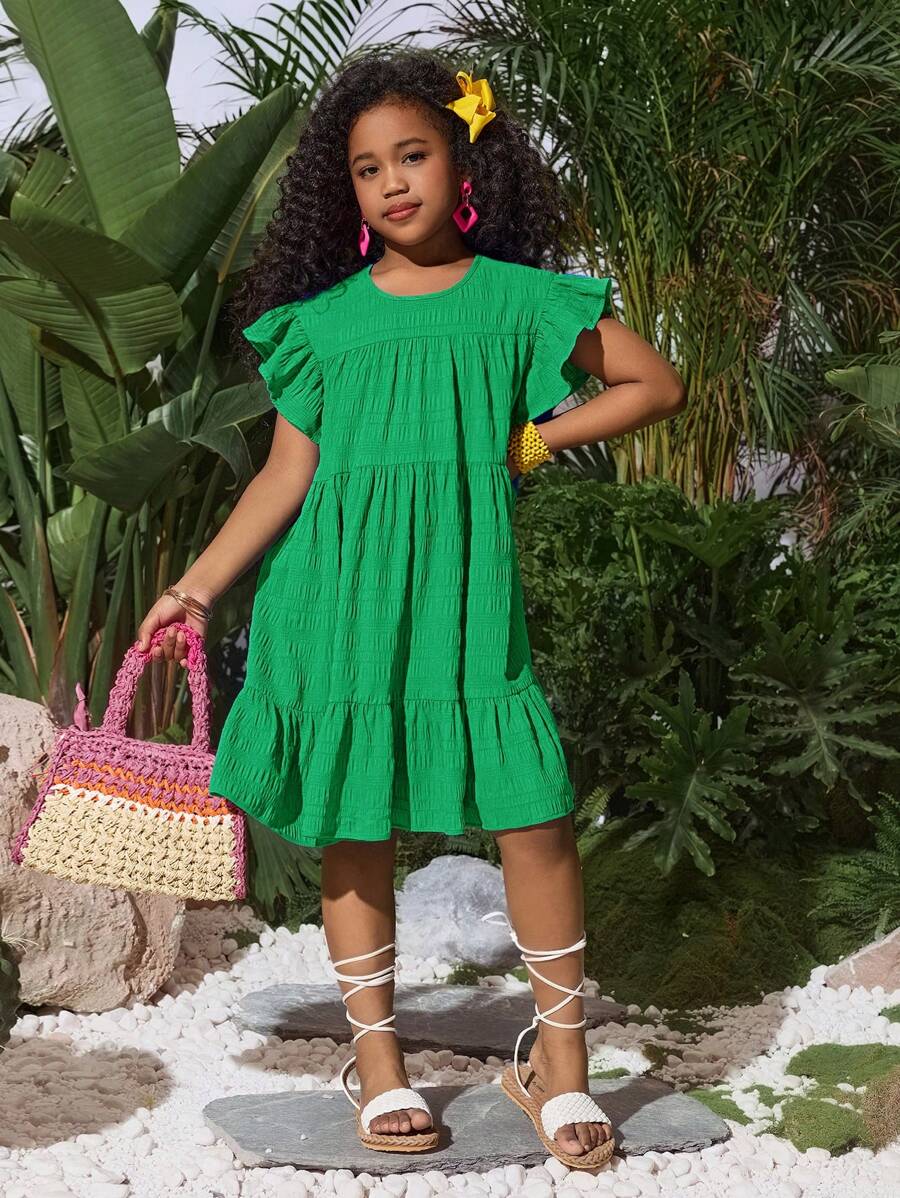 SHEIN SLAYR Tween Girl Tween Girls Casual Resort Ruffle Cap Sleeve ...