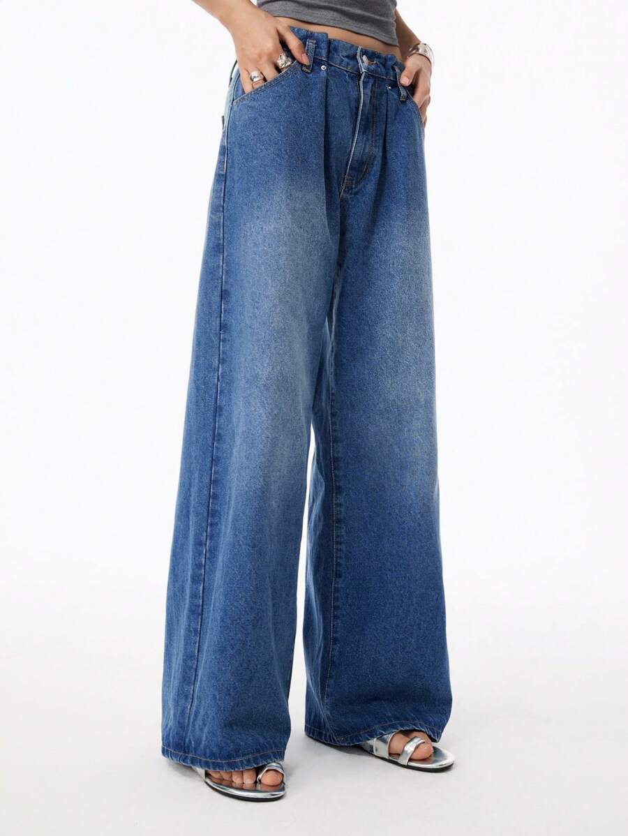 LYSMO Jeans amples lavés à jambe large décontractés pour femme | Mode ...