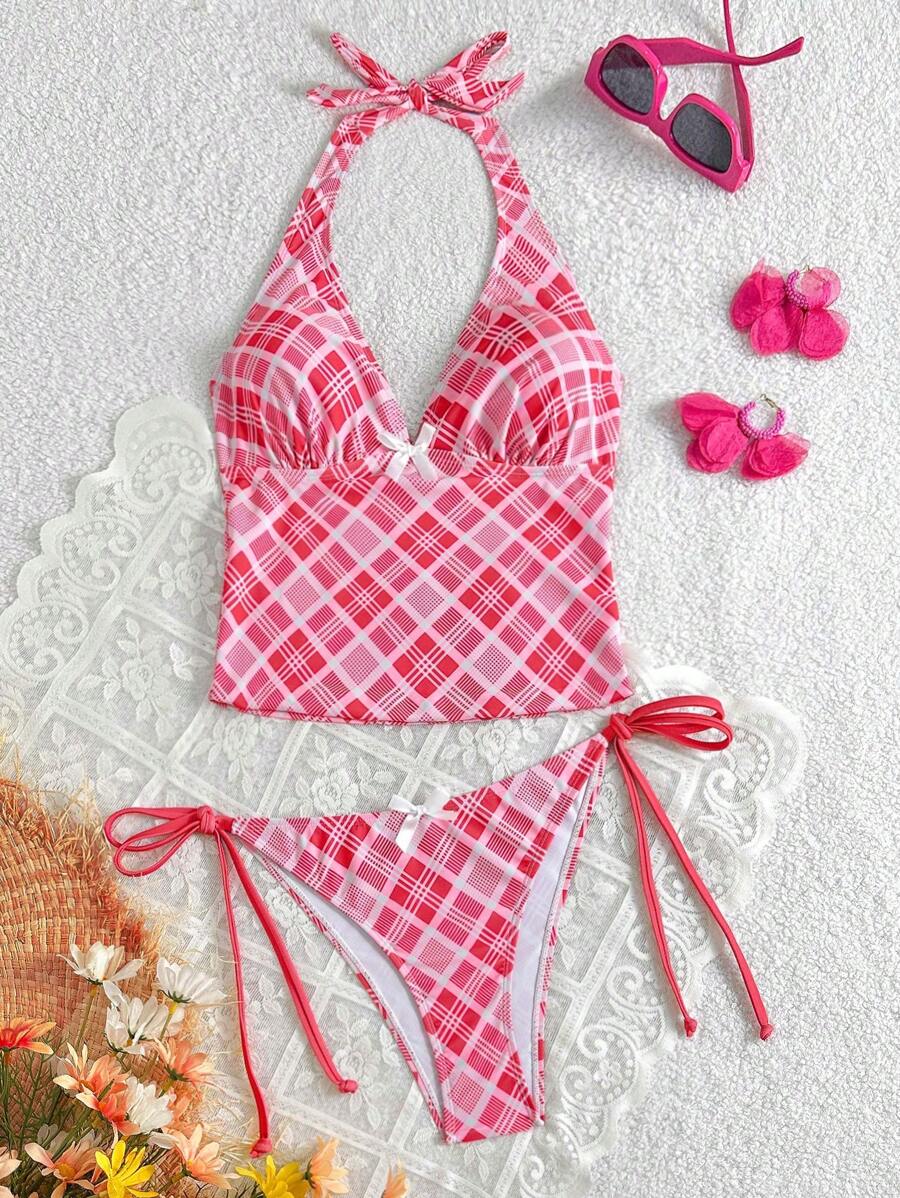 Swim Mod Plaid Print Sweet & Elegant Tankini Swimsuit Set for Sale ...