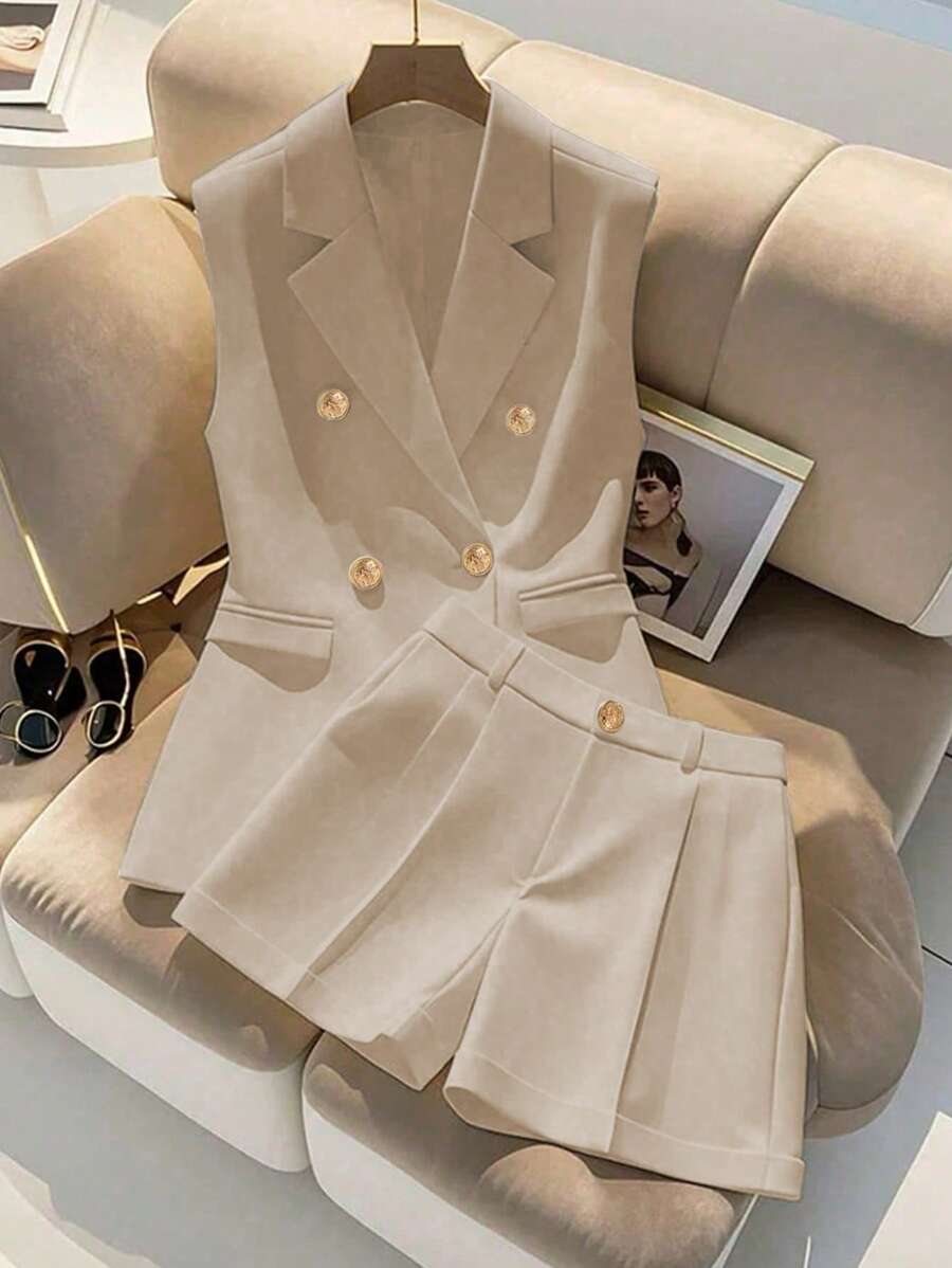 Franclia 2pcs High-End Sleeveless Vest And Shorts Set Blazer Set Women ...