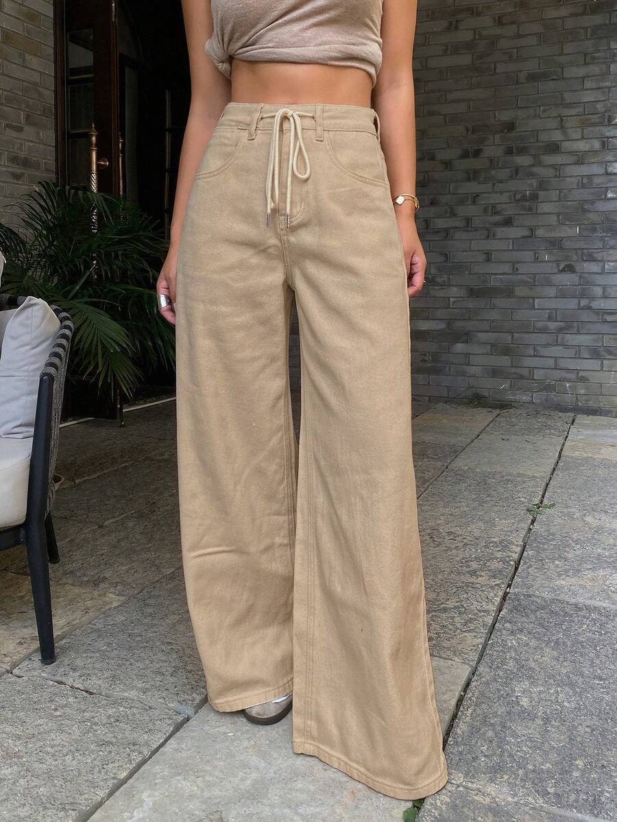 DAZY Damen lässige vielseitige einfarbige Jeans mit Schnürung und ...