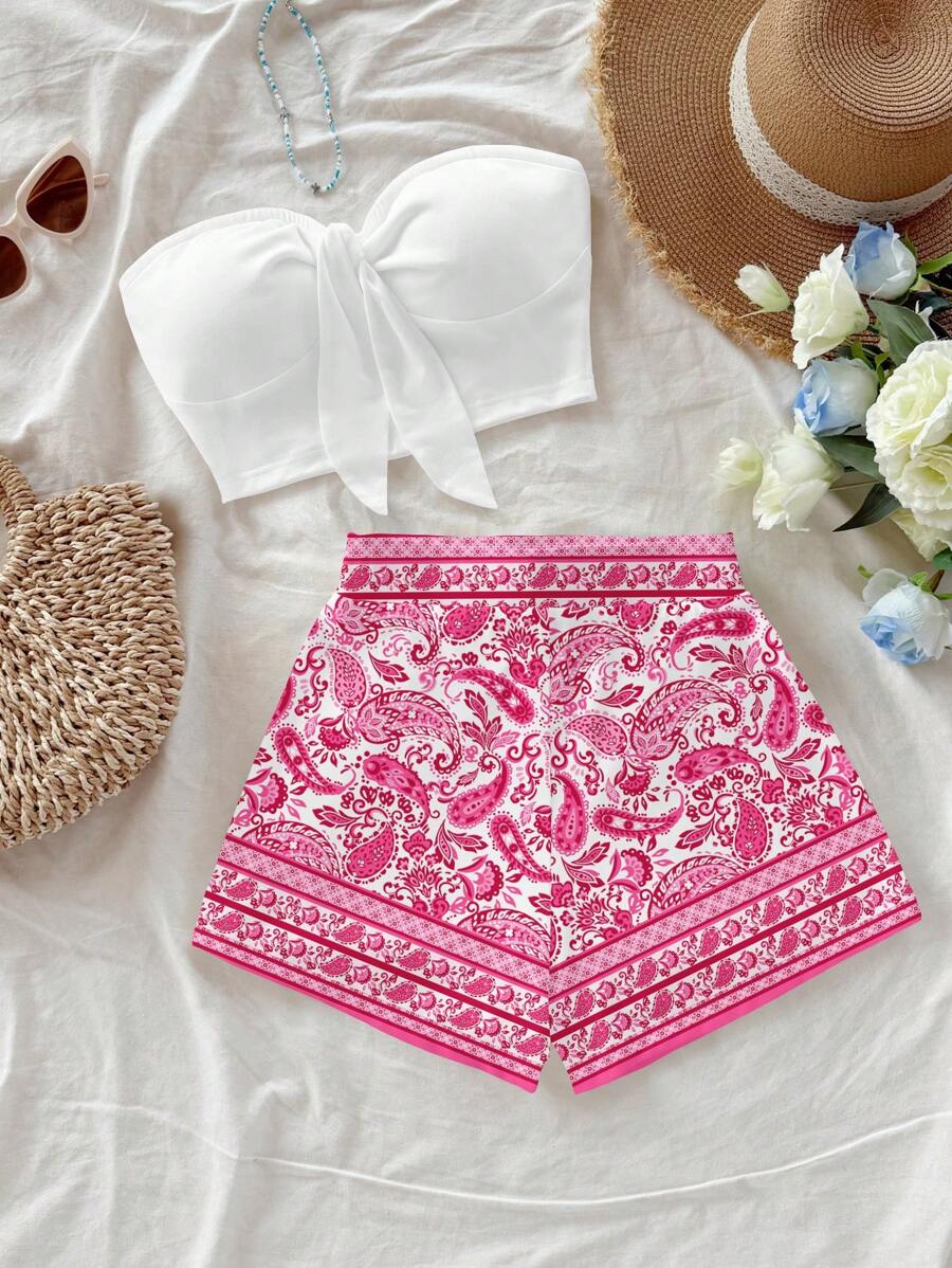 Soleia 2pcs/Set Women's Casual Vacation Style Paisley Bohemian Pattern ...