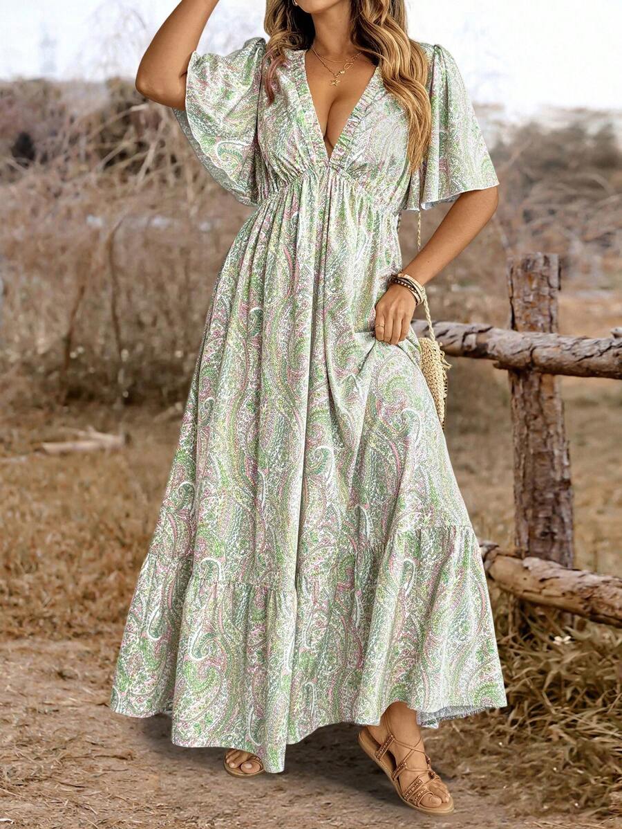 SHEIN Clasi Plus Size Women Boho Style Colorful Paisley Floral Print V ...