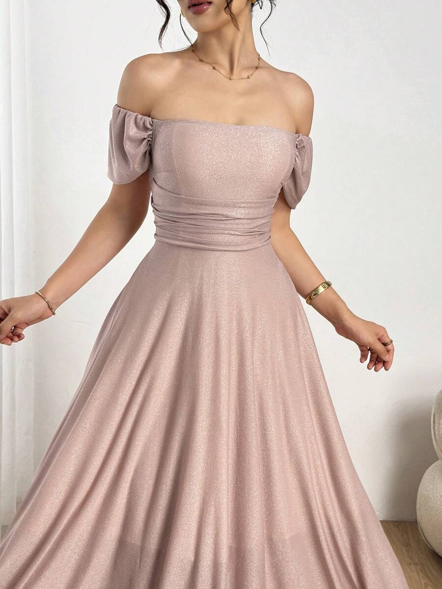 Modelyn Vestido corte línea A de hombros descubiertos con cintura ...