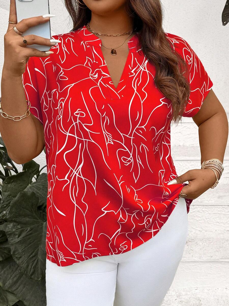 SHEIN LUNE Women's Casual Short Sleeve Blouse, Fashionable, Suitable ...