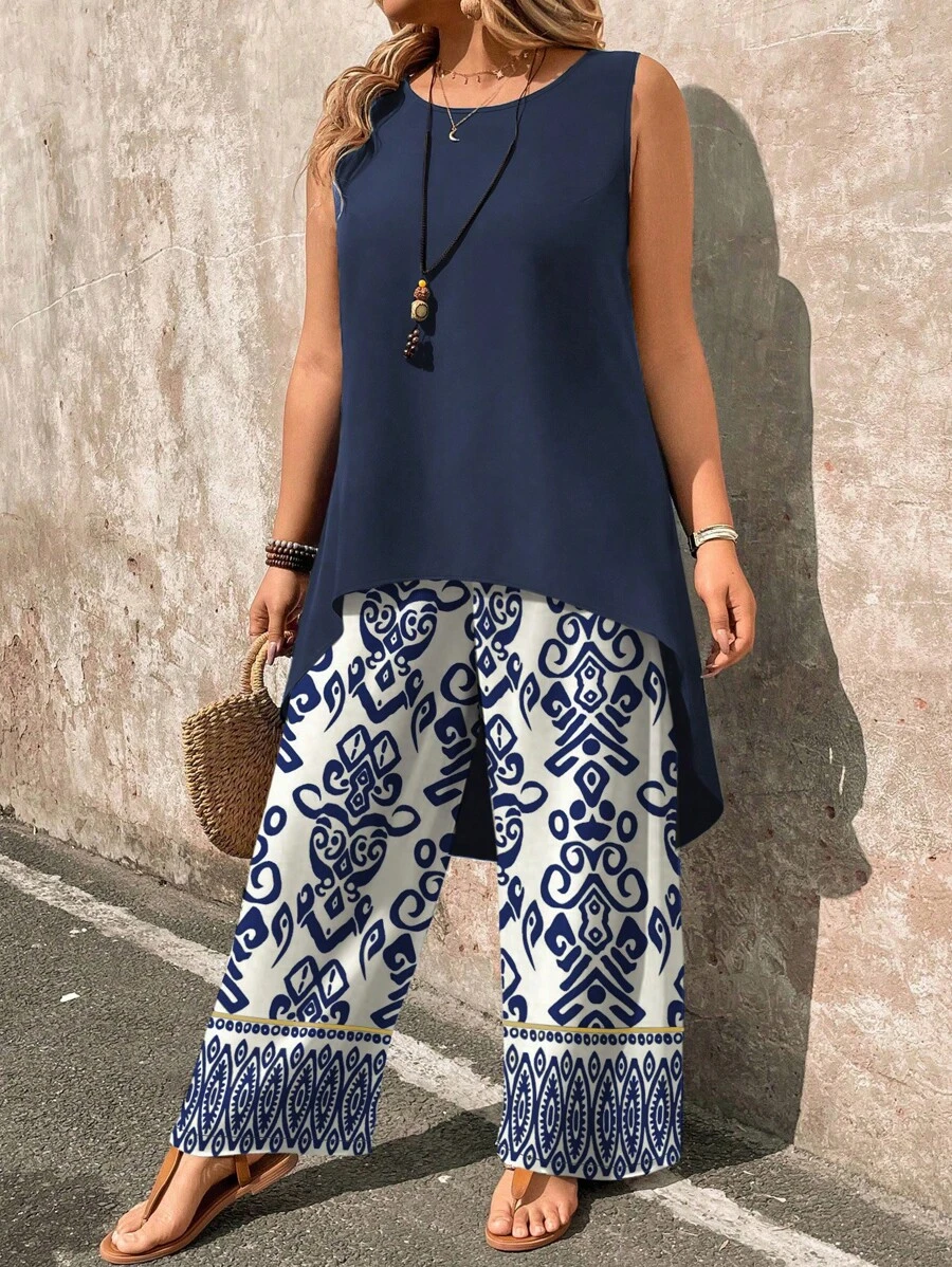 EMERY ROSE 2 Stücke Set in Übergröße mit ärmellosem Top mit Paisley ...