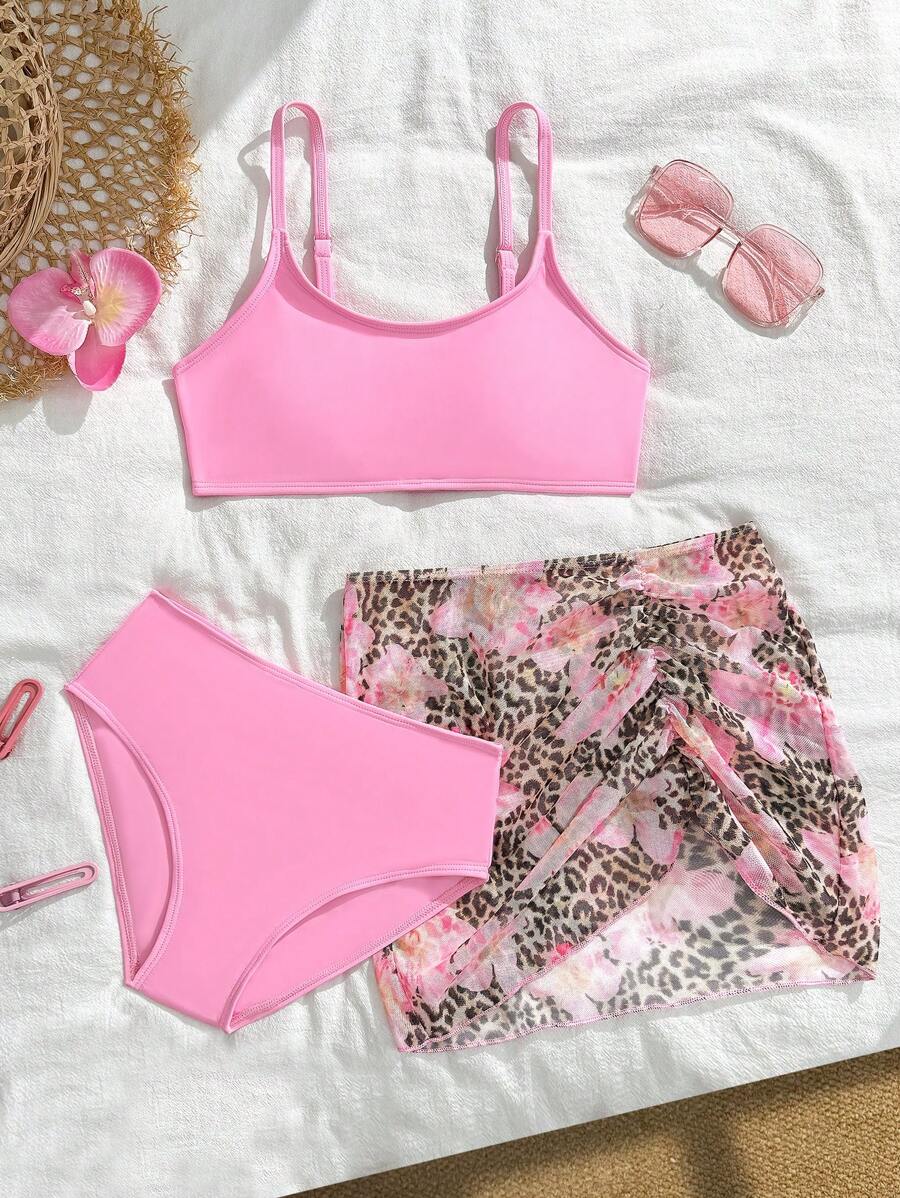 Tween Girls 3pcs Tankini Swimsuit Set, Including Solid Color Tankini ...