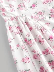 SHEIN Tween GirlRomantic Pink Floral Print Chest Ruffle Trimmed Dress ...