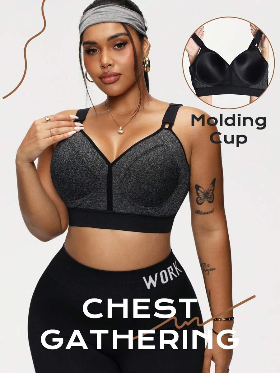 SHEIN Sport Studio Plus Size Sports Padded Bra With Adjustable Straps, Hollow Design For ...