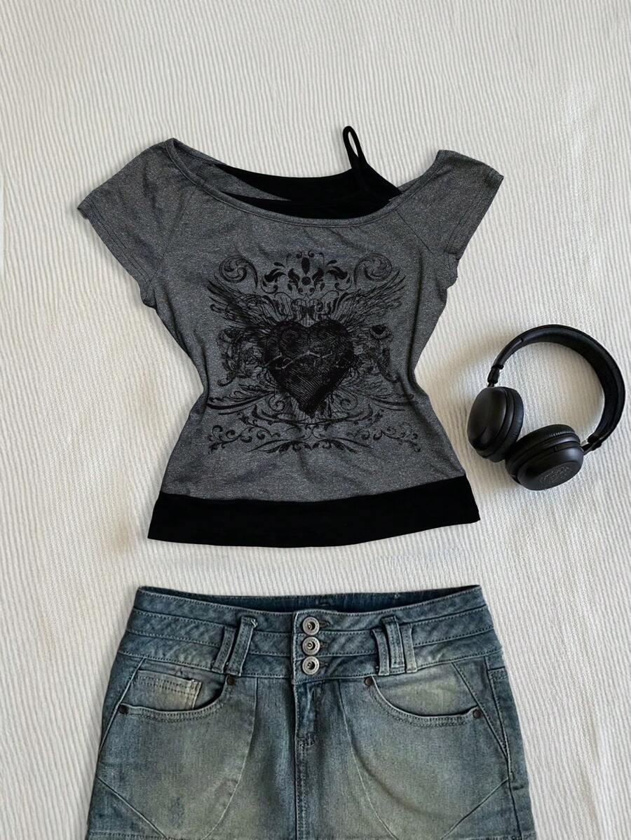 Rina Fox Punk Style Dark Graphic Print Women T-Shirt | SHEIN USA