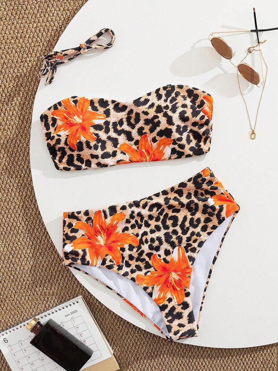 Swim Vcay Summer Vacation Sexy Leopard Print Spaghetti Strap Bandeau ...
