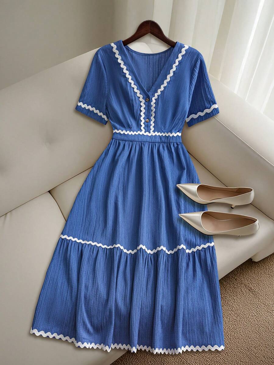 EMERY ROSE Women's Summer Elegant Blue And White Striped Tea Party ...