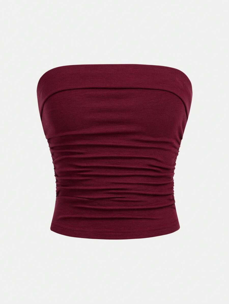 SHEIN Girlism Teen Girls Ruched Waist Knit Crop Top Camisole Red Tube ...