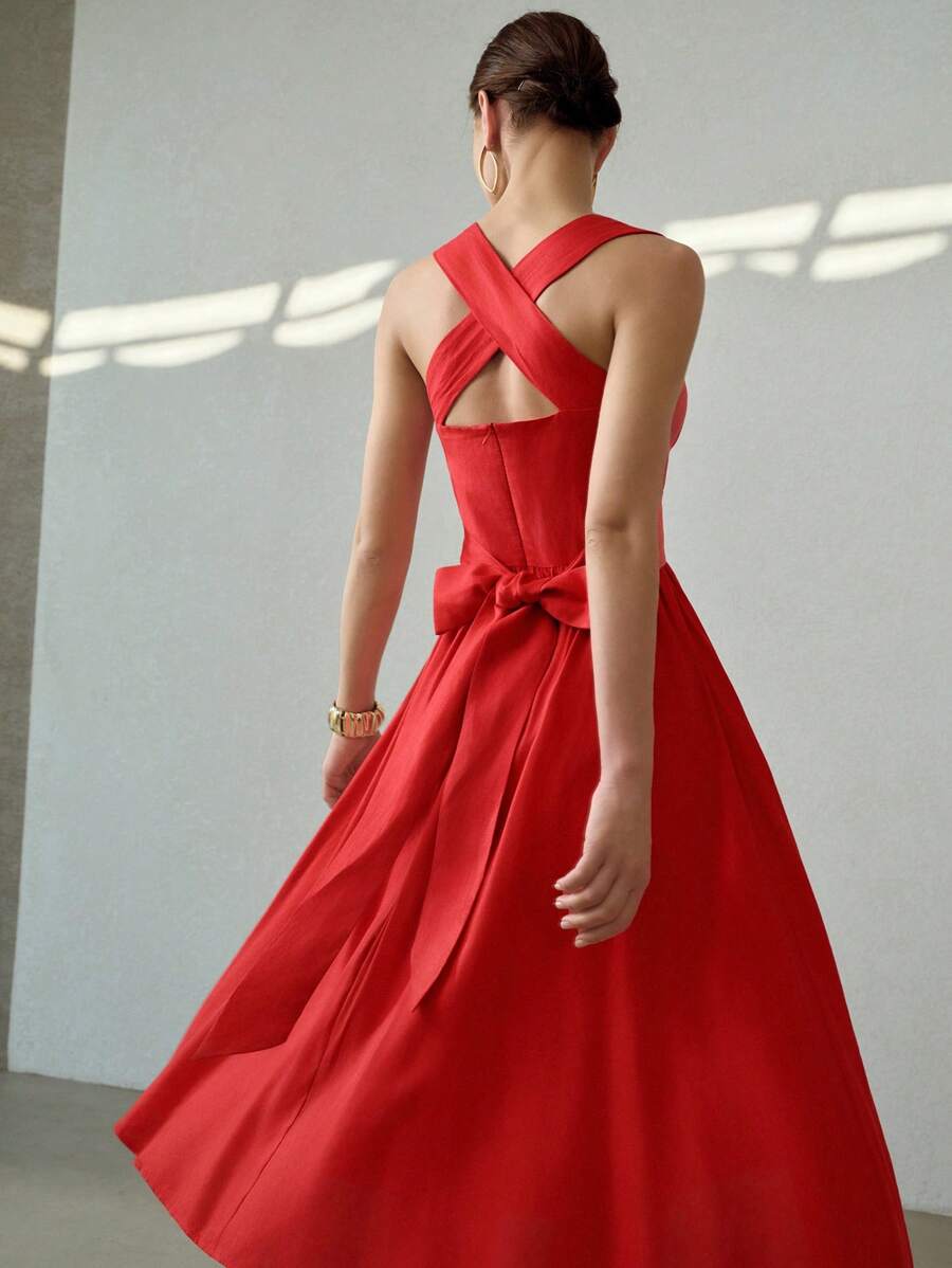 MOTF PREMIUM LINEN WRAP FLOWY DRESS | SHEIN USA