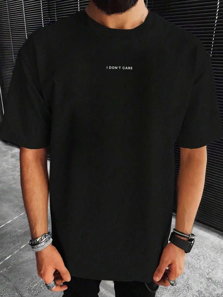 ANEWSTA MEN Men Slogan Letter Graphic Short Sleeve Tee, For Work ...