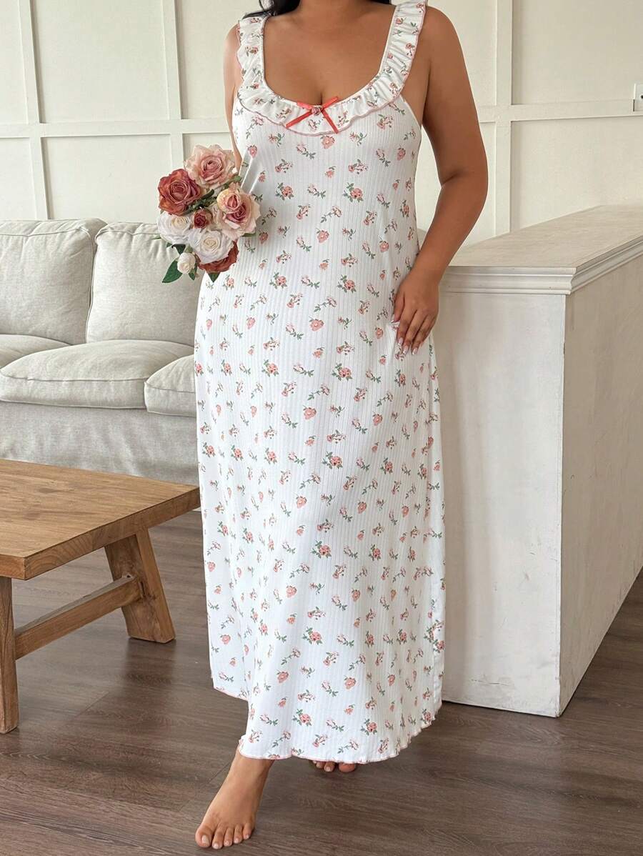 CottageSlumber Plus Size Mid-Length Ditsy Floral Lounge Dress/Nightgown ...