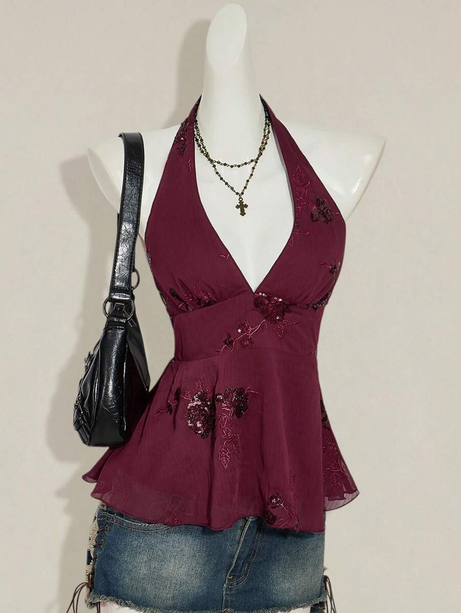 SHEIN ICON Women Beaded Halter Neck Tank Top | SHEIN USA