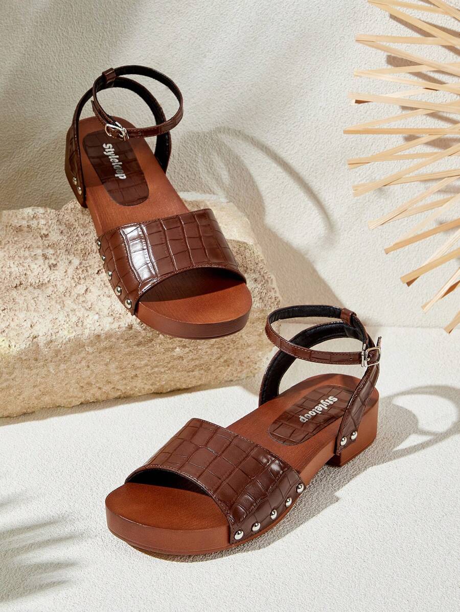 Styleloop Damen Sandalen mit runder Zehenkappe, Knöchelriemen und hohem ...