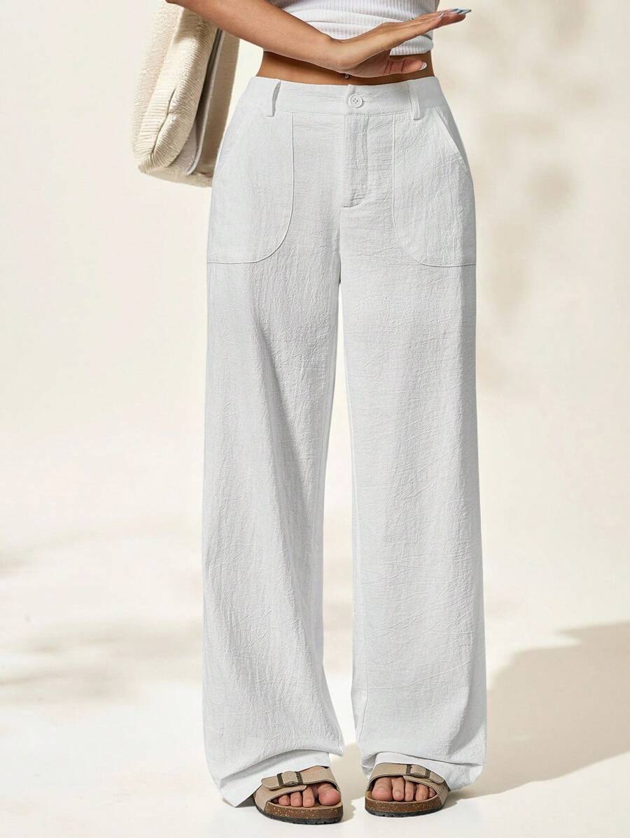 SHEIN PETITE Casual Solid Color Loose Low Waist Wide-Leg Pants Pants ...