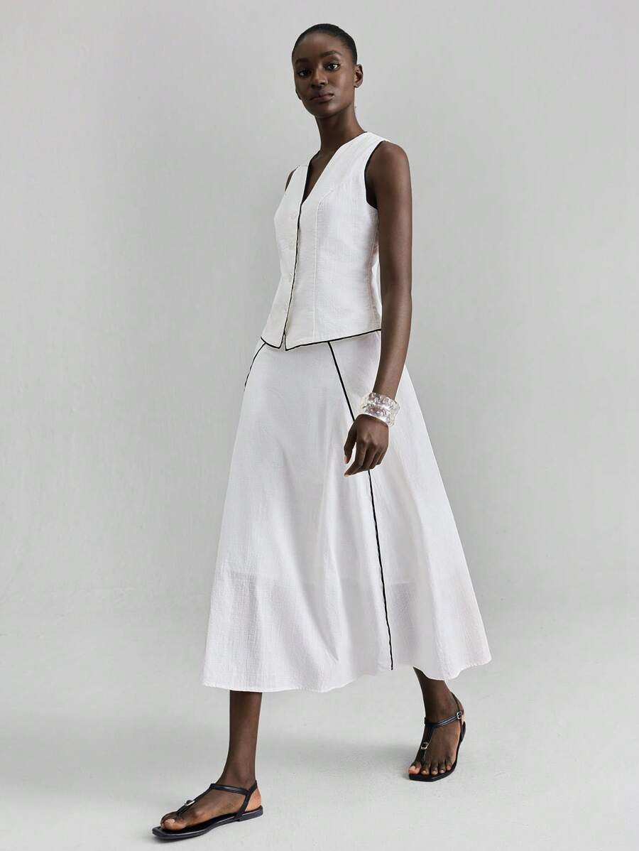 Ontre 2pcs/Set Women's Colorblock Trim Sleeveless Top And Skirt ...