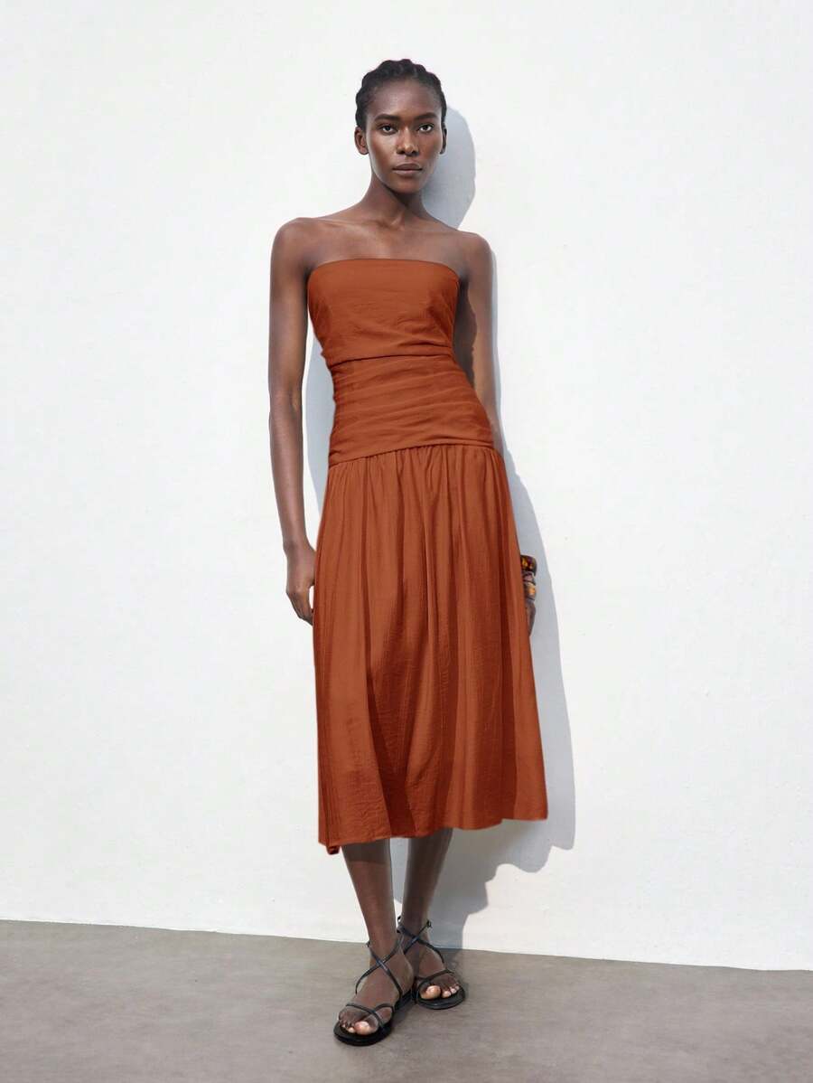 Maija Women's Adjustable Spaghetti Strap Dress With Ruched Full Body ...