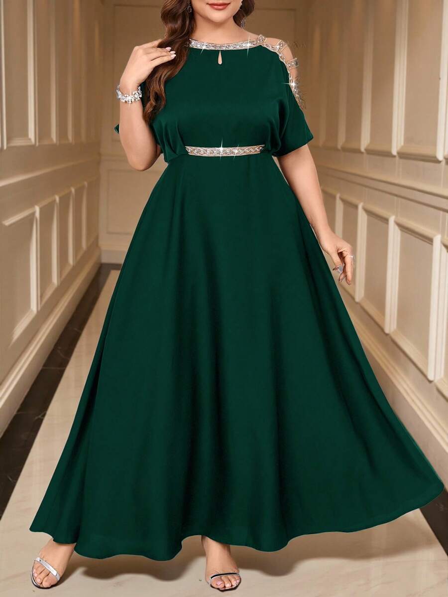 SHEIN Clasi Plus Size Summer Elegant Splice Ribbon Cutout Shoulder Waisted Dress Plus Size Cold ...