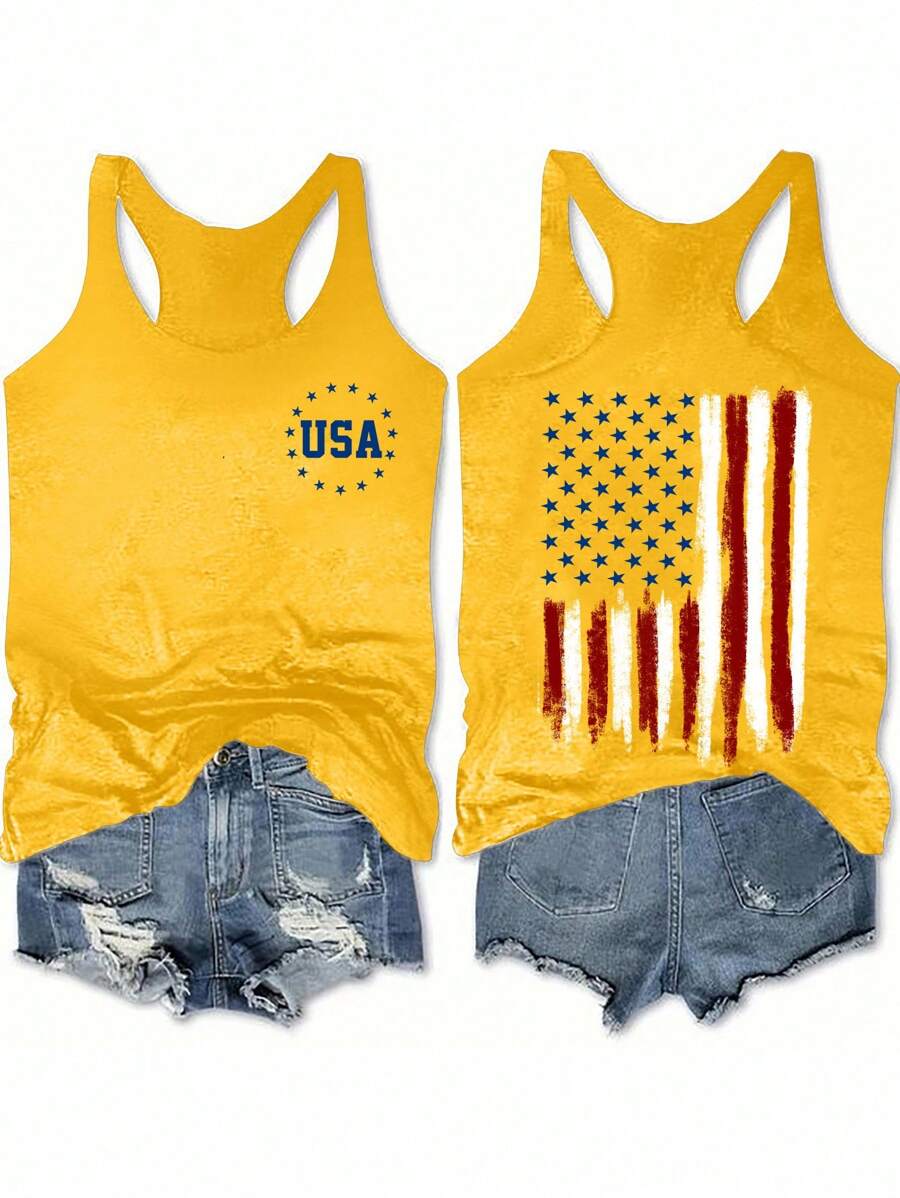 SHEIN LUNE USA Flag Pattern Cropped Women Tank Top, Casual For Summer ...