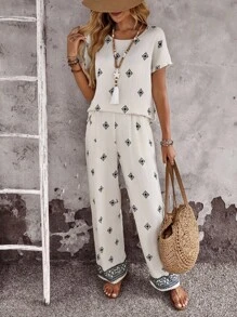 EMERY ROSE 2 Stücke/Set Damen Sommer Komplett-Muster Fledermaus-Ärmel ...