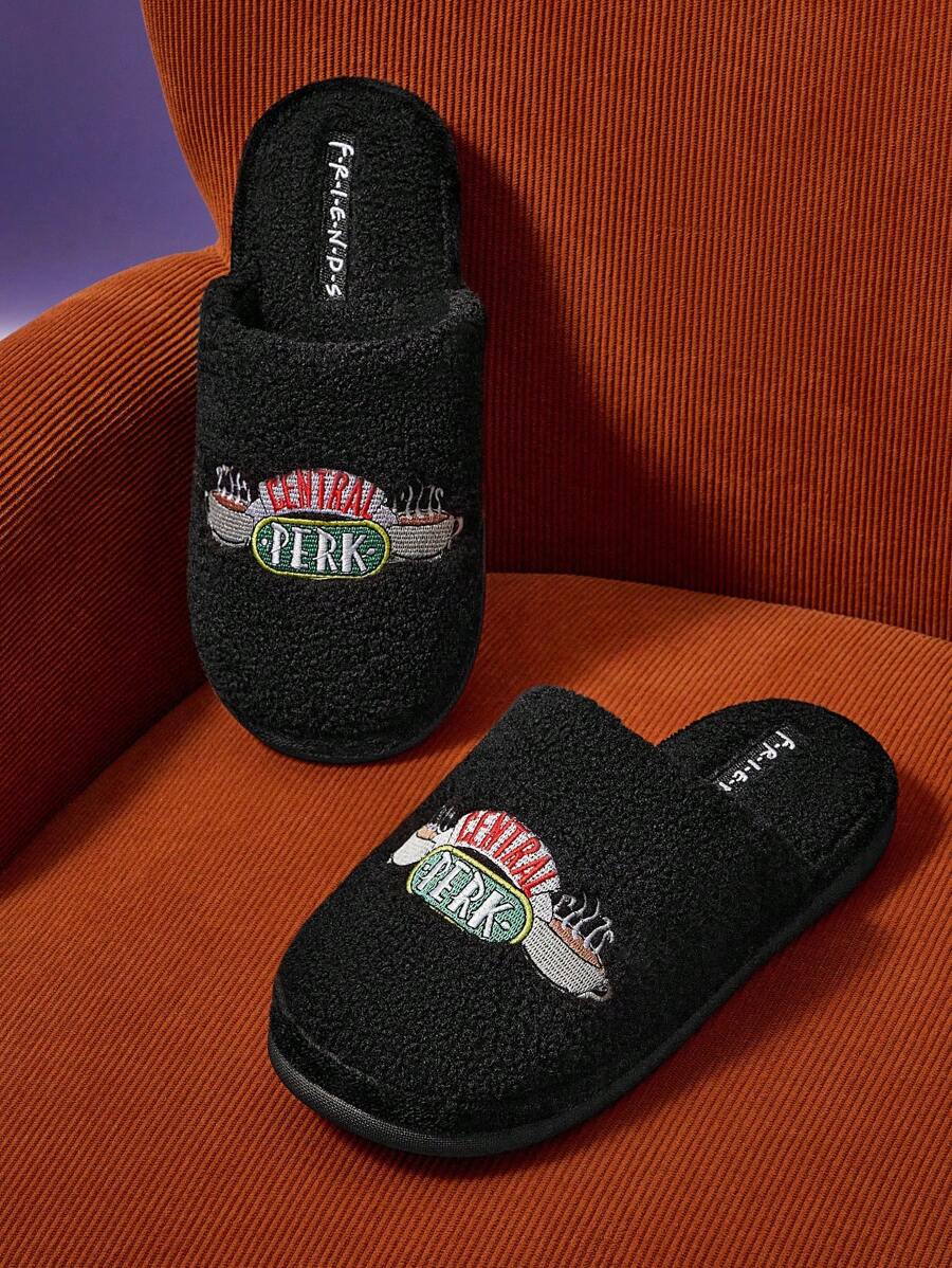 FRIENDS X SHEIN Coffee Cup Embroidered Plush Women's Slippers, Soft And ...