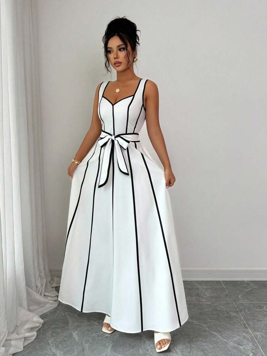 Elenzga Women's Elegent Black And White Striped Summer Tea Party Long ...