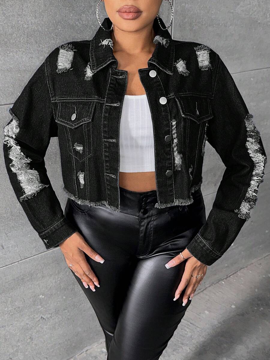 SHEIN SXY Chaqueta vaquera de mujer de talla grande, de un solo botón ...