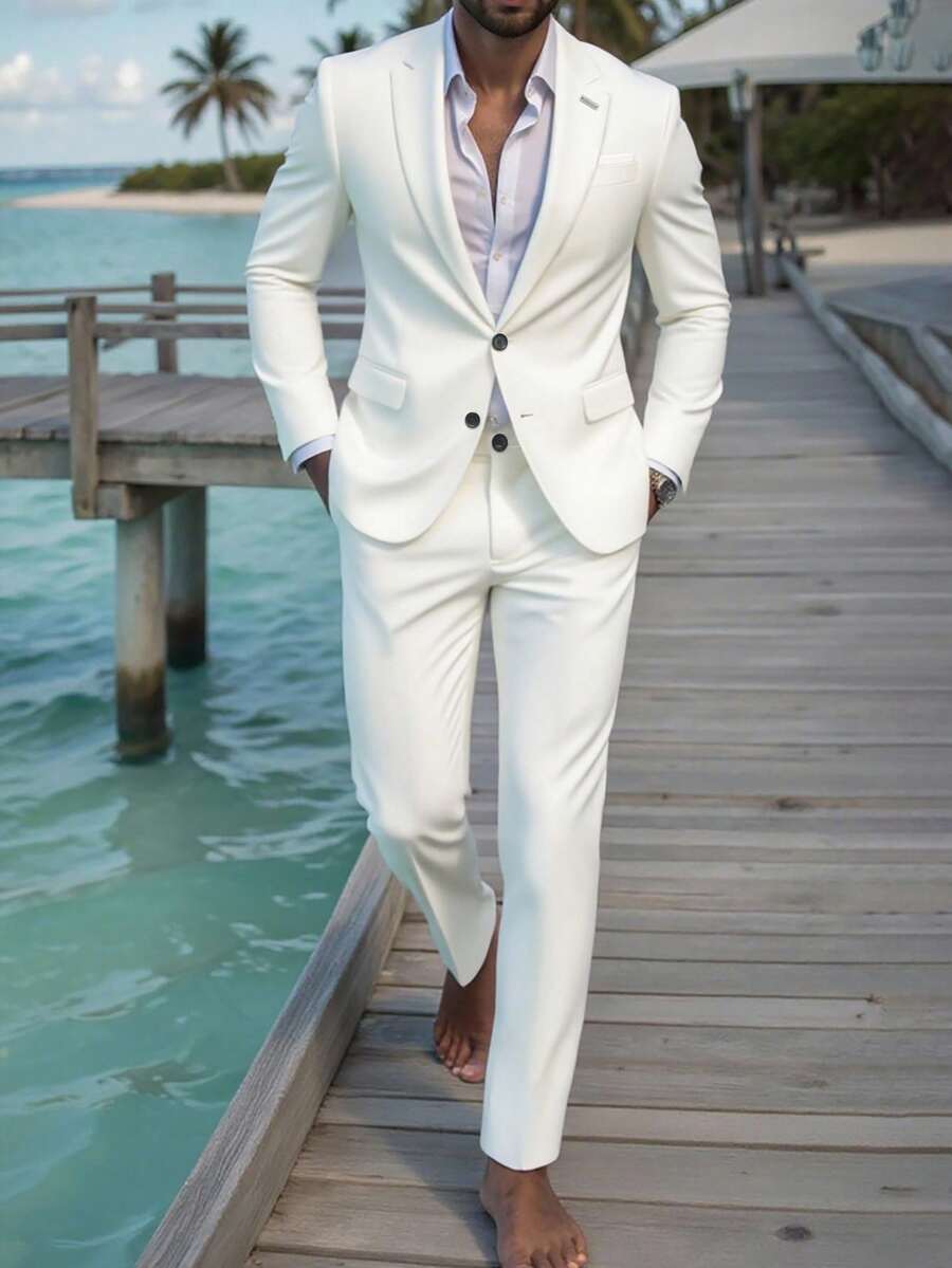 Manfinity Mode Men's Business Commuter Suit: Jacket And Pants Set White ...