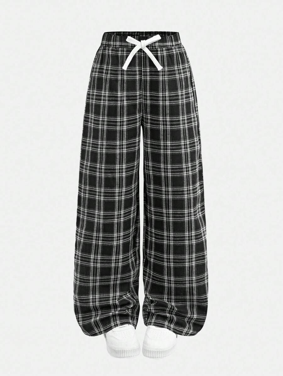 SHEIN Girlism Black And White Casual Long Plaid Pants For Tween Girls ...