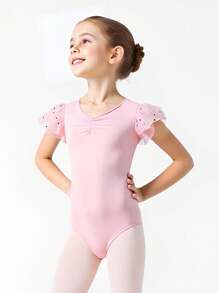 SHEIN Young Girl's Short Sleeve Pink Ballet Leotard, 4-Way Stretch ...