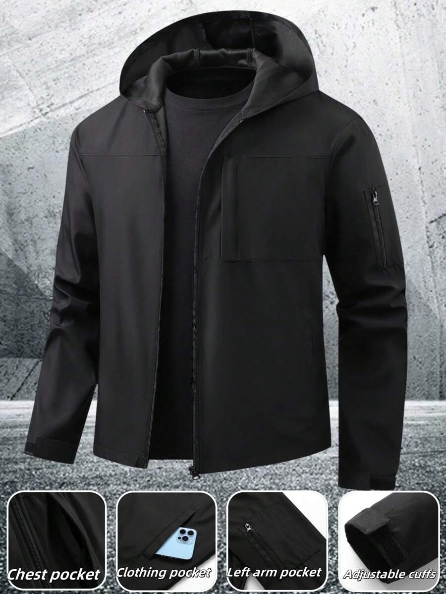 Manfinity Homme Men's Casual Solid Color Hooded Jacket, Versatile for ...