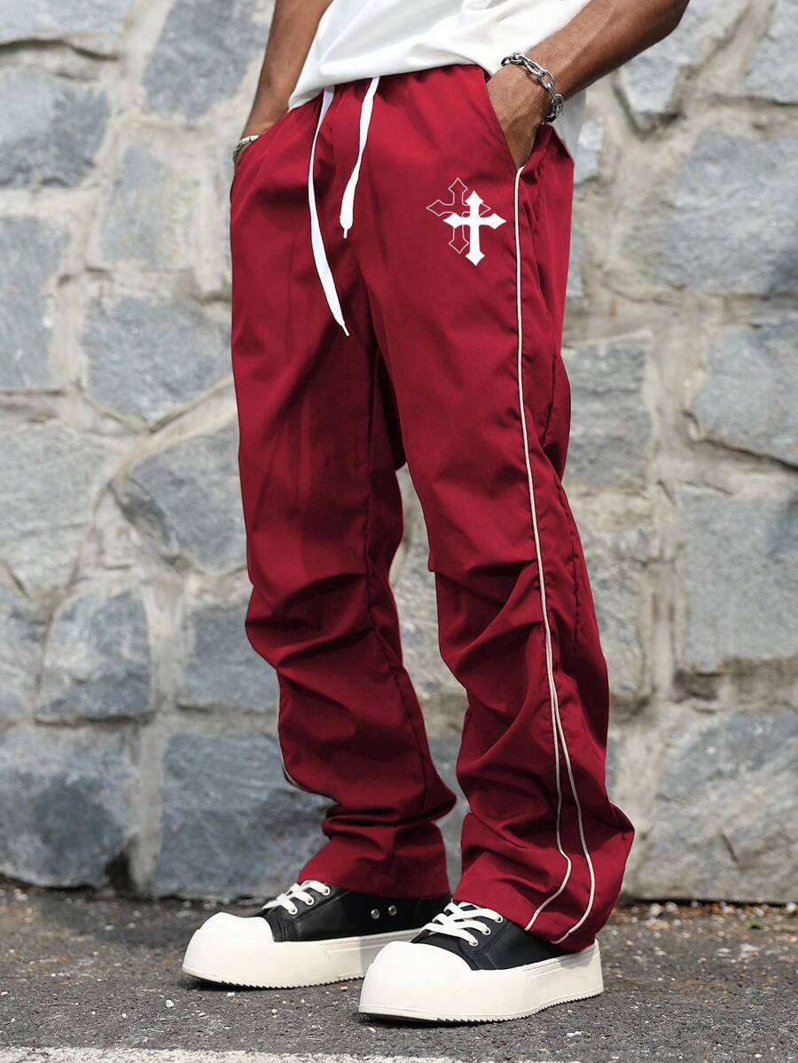 Manfinity Hypemode Men's Contrast Trim Cross Print Pants Men Sweatpants ...