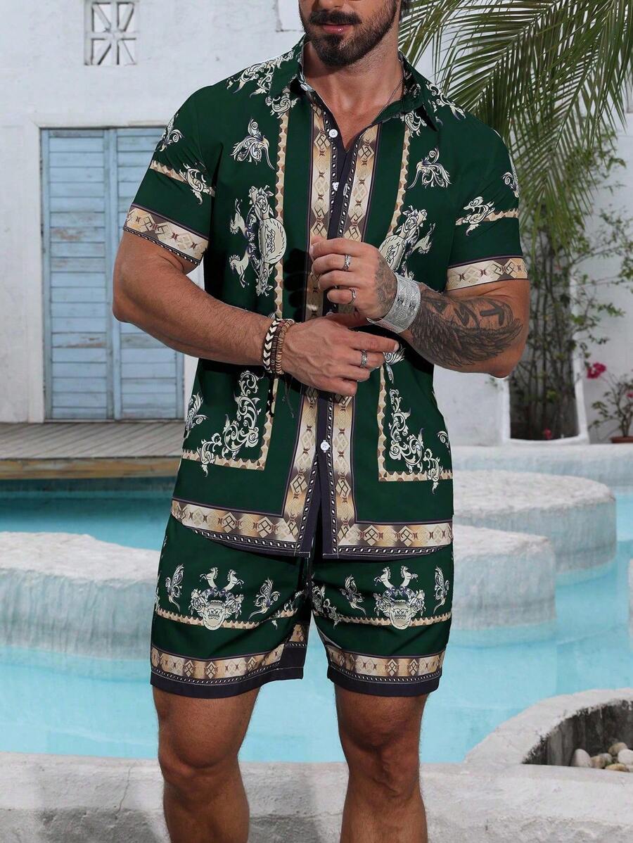 Manfinity RSRT Men All-Over Print Button Front Short Sleeve Shirt And ...